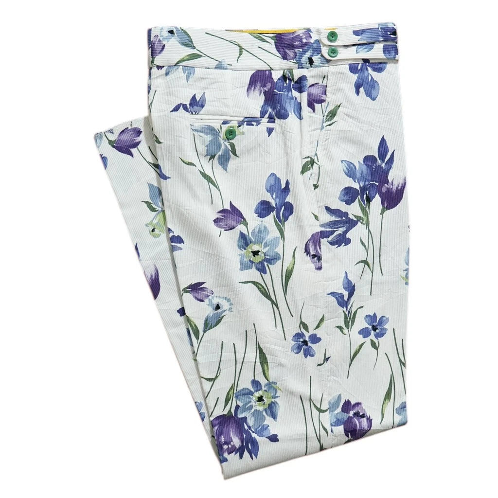 Mens 34 Gurkha Pants White Blue Floral Cotton Flat Front Straight Fit ...